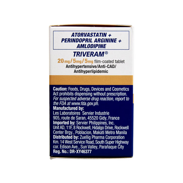TRIVERAM Atorvastatin / Perindopril / Amlodipine 20mg / 5mg / 5mg Film ...